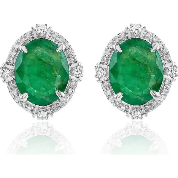 SOUZANA BY SUZY LEVIAN 14k White Gold 4.48cttw Oval-cut Emerald And 0.30cttw Diamond Earrings - Green