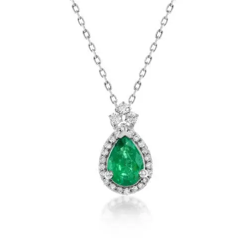 SOUZANA BY SUZY LEVIAN 14k Gold 0.62cttw Pear-cut Emerald & 0.14cttw Diamonds Pendant Necklace - Green