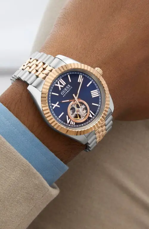 Guess Open Heart Two-tone Automatic Bracelet Watch