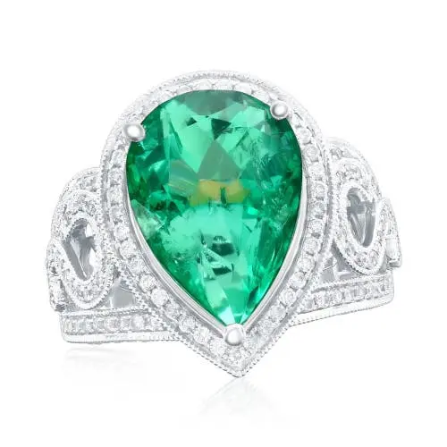 SOUZANA BY SUZY LEVIAN 14k White Gold 6.85ct Colombian Emerald And 0.89cttw Diamond Ring - Green