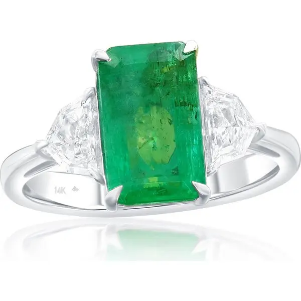 SOUZANA BY SUZY LEVIAN 14k White Gold 2.95ct Emerald And 0.50cttw Diamond Ring - Green
