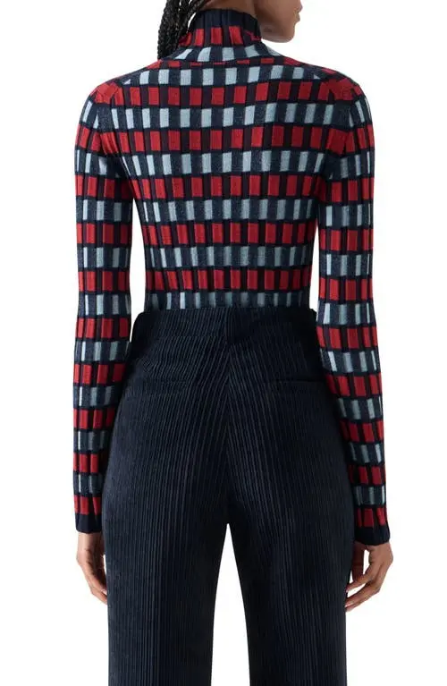 Akris Intarsia Check Wool Turtlneck Sweater