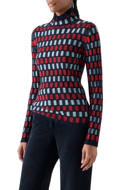 Akris Intarsia Check Wool Turtlneck Sweater