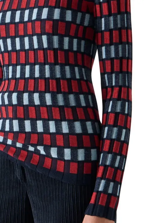 Akris Intarsia Check Wool Turtlneck Sweater