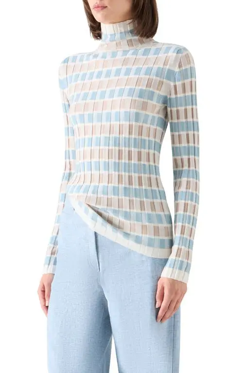 Akris Intarsia Check Virgin Wool Turtleneck Sweater - Winter White-oat