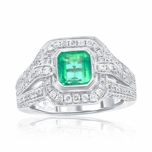 SOUZANA BY SUZY LEVIAN 14k White Gold 1.02ct Emerald And 1.13cttw Diamond Ring - Green
