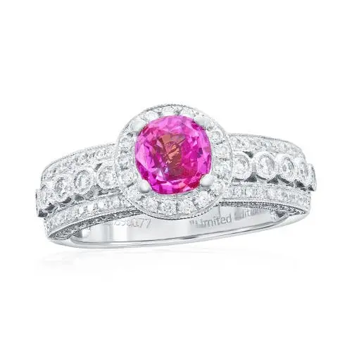 SOUZANA BY SUZY LEVIAN 14k White Gold 0.89ct Sapphire & 0.77cttw Diamond Ring - Pink