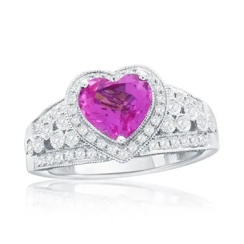 SOUZANA BY SUZY LEVIAN 14k White Gold 1.87ct Sapphire And 0.78cttw Diamond Ring - Pink