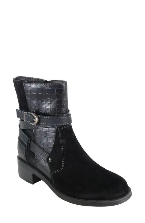 DAVID TATE Spenser Bootie With Croc Embossed Paneling And Buckled Straps - Black Leather