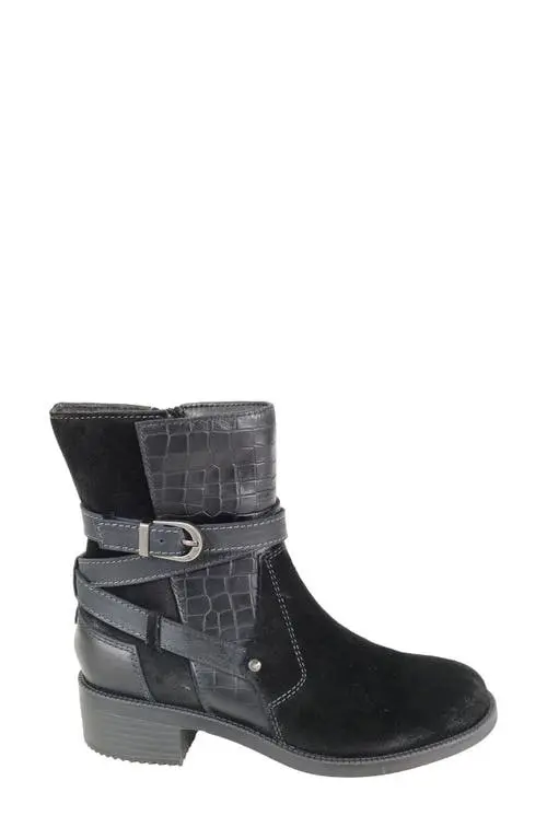 DAVID TATE Spenser Bootie With Croc Embossed Paneling And Buckled Straps - Black Leather