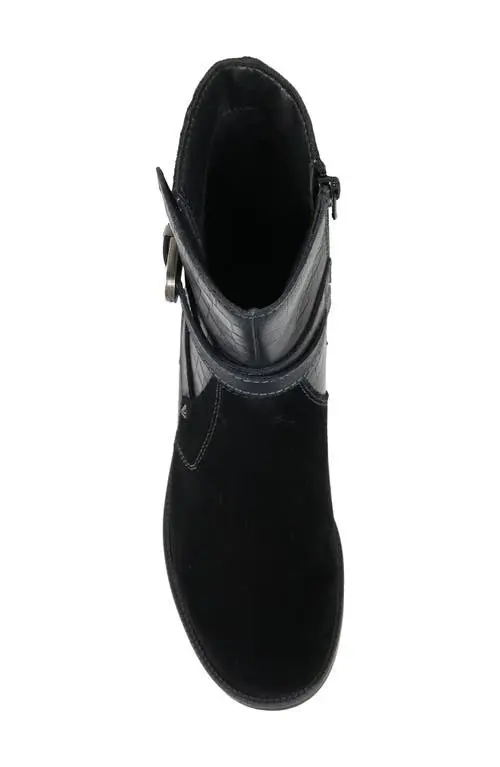 DAVID TATE Spenser Bootie With Croc Embossed Paneling And Buckled Straps - Black Leather