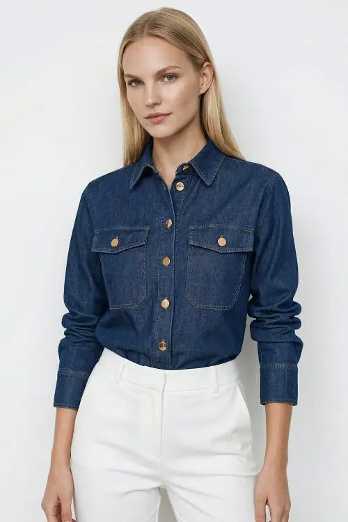EXQUISE Duwayne Long Sleeve Snap Button Denim Shirt