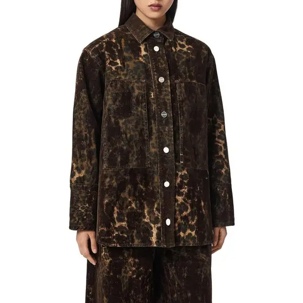 ALLSAINTS Eden Flock Leopard Print Oversized Shirt - Leppo Brown