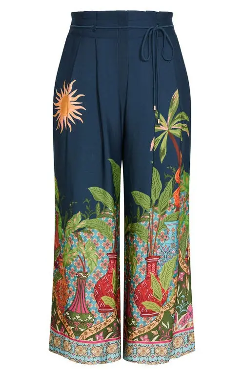 City Chic Print Pleated Wide Leg Pants