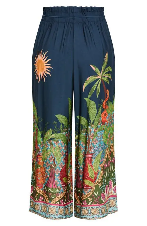 City Chic Print Pleated Wide Leg Pants