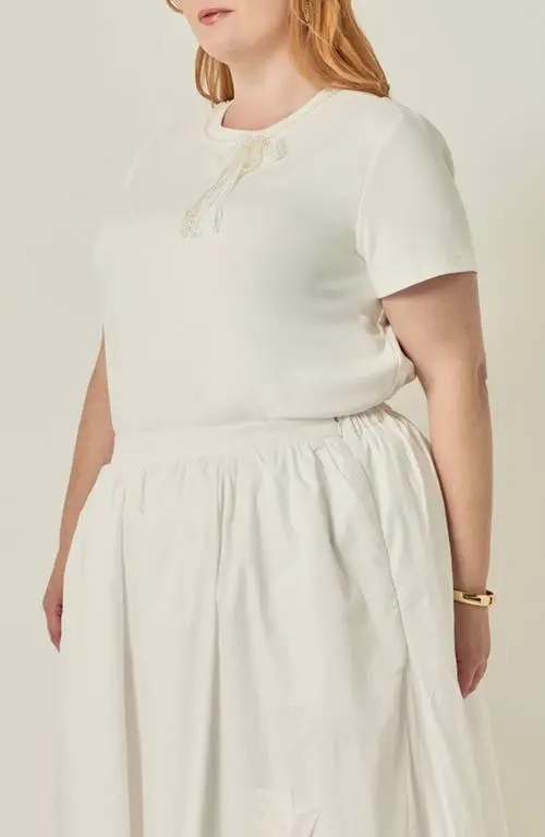 English Factory Pearly Bead Lace Bow Top