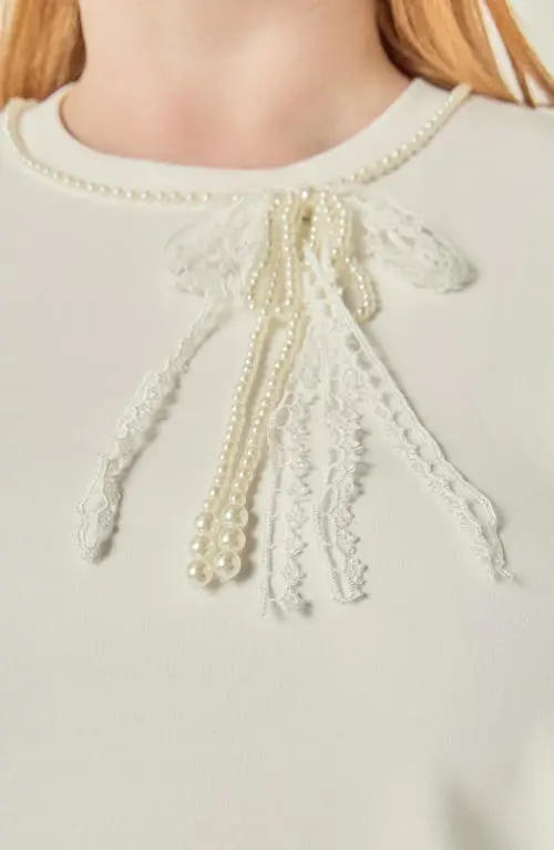 English Factory Pearly Bead Lace Bow Top