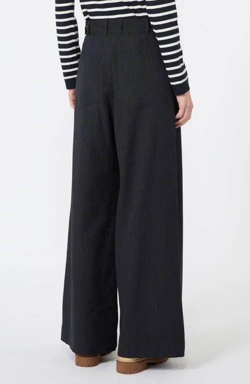 Max Mara Bravo Pinstripe Wide Leg Virgin Wool Blend Pants