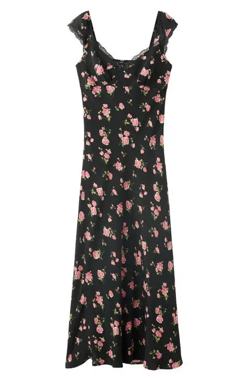 Mango Floral Lace Trim Midi Dress