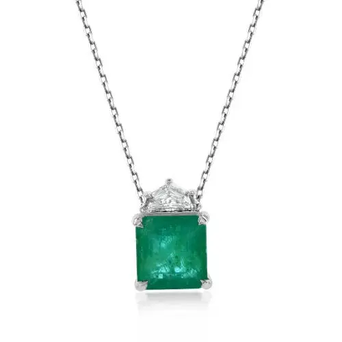 SOUZANA BY SUZY LEVIAN 14k Gold 2.82cttw Princess-cut Emerald & 0.23ct Trapezoid-cut White Diamond Pendant Necklace - Green