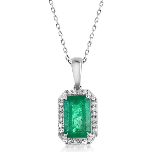 SOUZANA BY SUZY LEVIAN 14k White Gold 2.46cttw Emerald-cut Emerald And 0.16cttw Diamond Pendant Necklace - Green