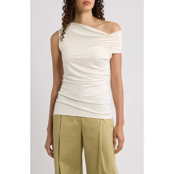 BOSS Asymmetrical Ruched Jersey Top - Soft Cream