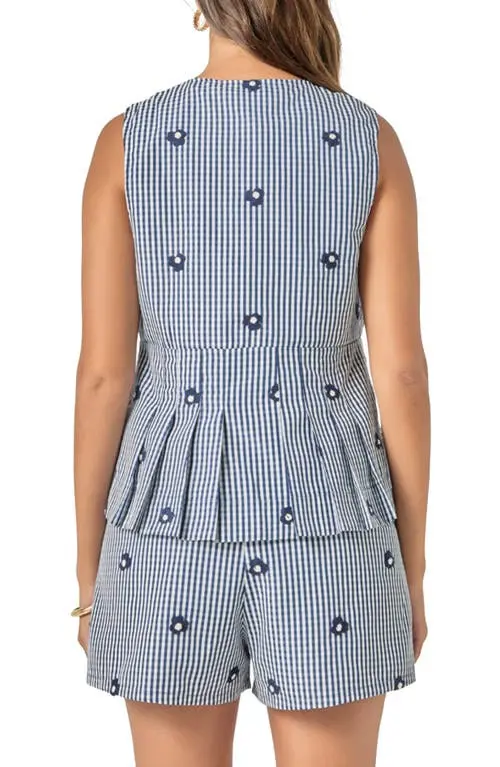 English Factory Bow Detail Gingham Embroidered Peplum Top