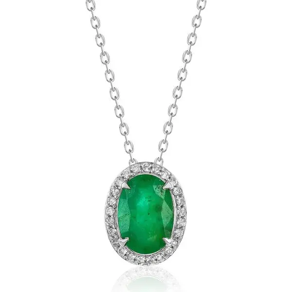 SOUZANA BY SUZY LEVIAN 14k Gold 1.79cttw Oval-cut Emerald & 0.15cttw Diamonds Pendant Necklace - Green