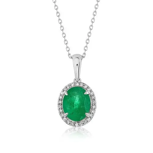 SOUZANA BY SUZY LEVIAN 14k Gold 2.90cttw Oval-cut Emerald & 0.15cttw Diamonds Pendant Necklace - Green