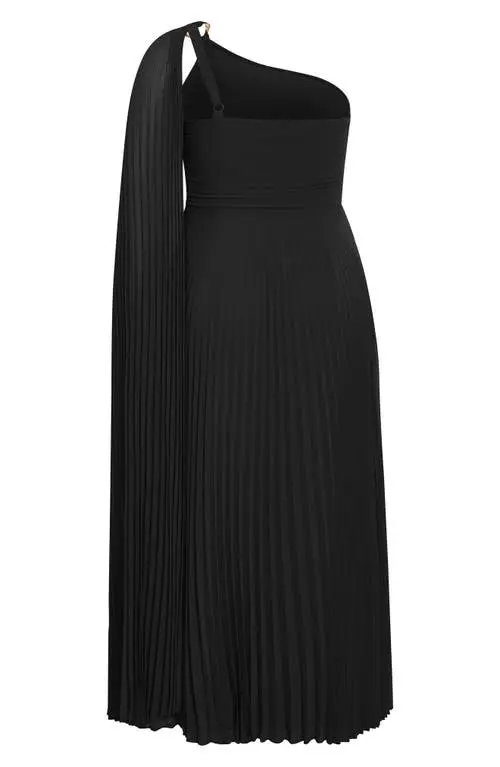City Chic Eloura One-shoulder Pleated Maxi Dress - Black