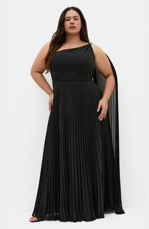City Chic Eloura One-shoulder Pleated Maxi Dress - Black