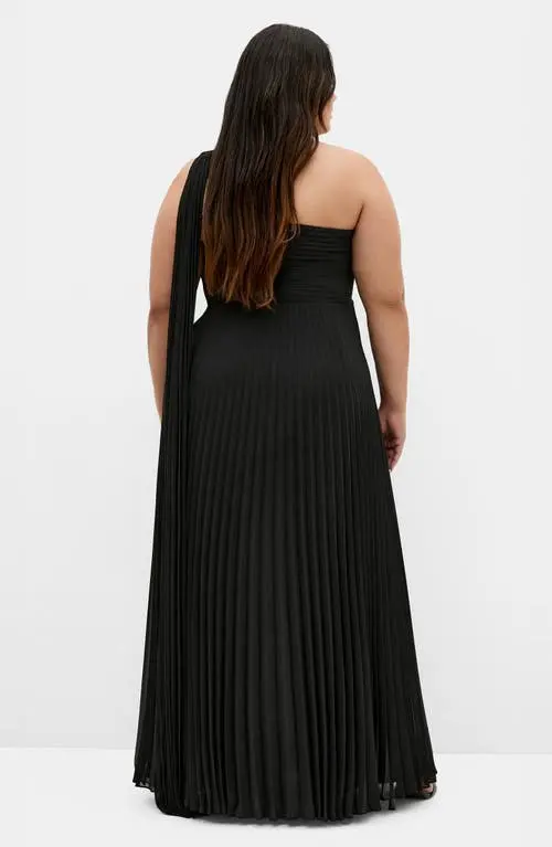 City Chic Eloura One-shoulder Pleated Maxi Dress - Black