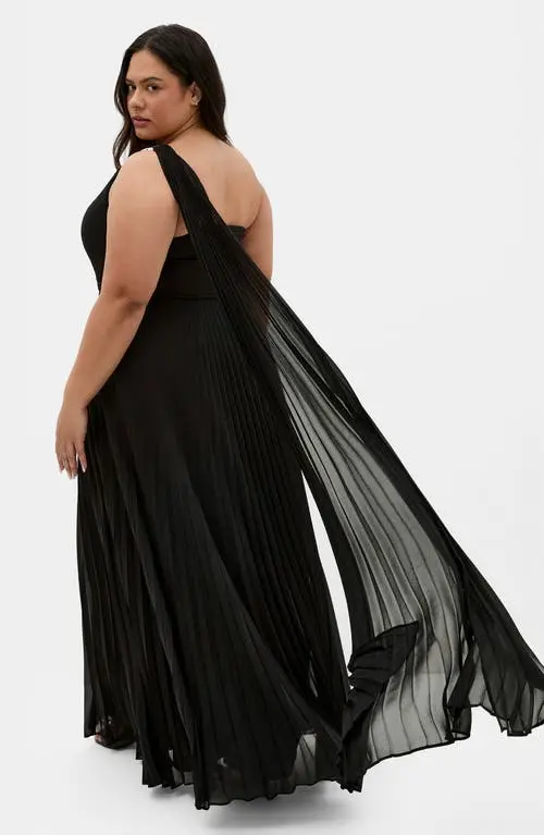 City Chic Eloura One-shoulder Pleated Maxi Dress - Black
