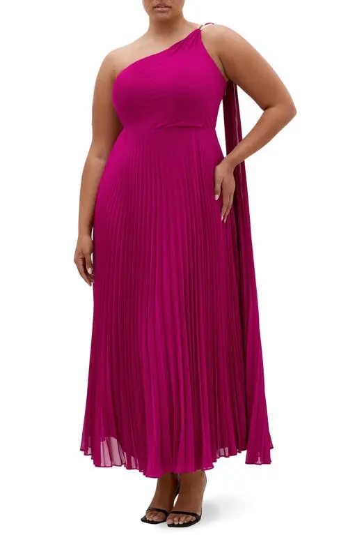 City Chic Eloura One-shoulder Pleated Maxi Dress - Framboise