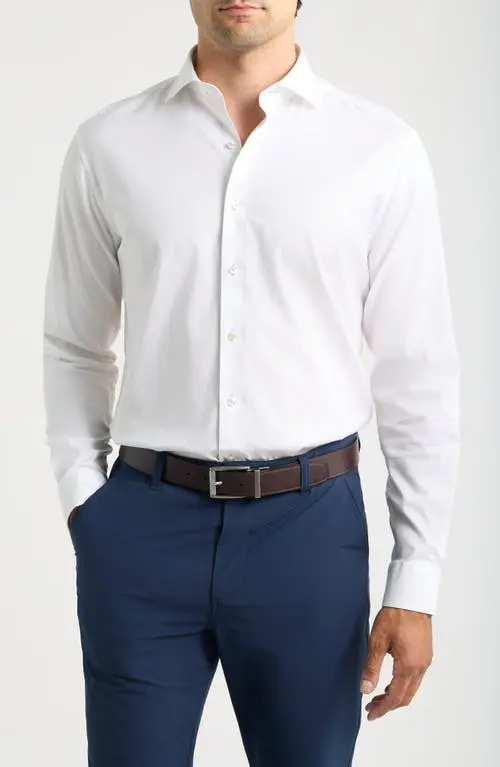 Johnnie-o Stretch Twill Solid Long Sleeve Button Up Shirt - White
