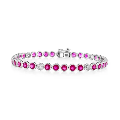 SOUZANA BY SUZY LEVIAN 14k Gold 6.75cttw Round-cut Ruby & 0.96cttw Diamonds Bracelet - Red