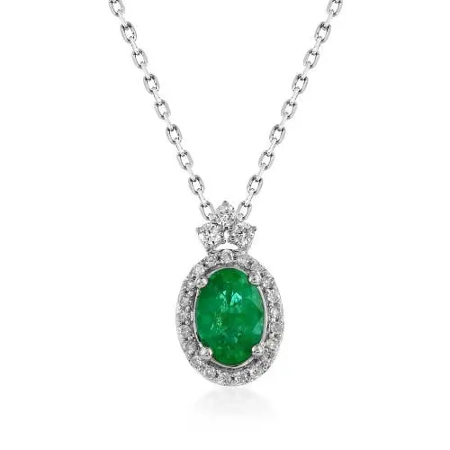 SOUZANA BY SUZY LEVIAN 14k White Gold Oval Emerald And Diamond Halo Pendant Necklace - Green