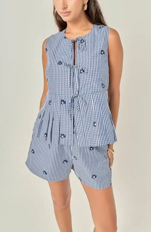 English Factory Embroidered Gingham Shorts