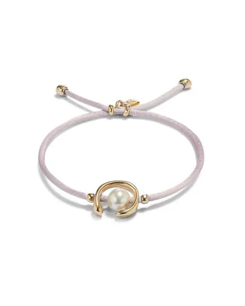 UNODE50 Brown Silk-style Thread Bracelet With Pearl Shell - Gold