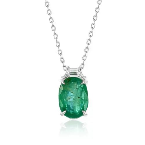 SOUZANA BY SUZY LEVIAN 14k Gold 2.69cttw Oval-cut Emerald & 0.12cttw Trapezoid-cut White Diamond Pendant Necklace - Green