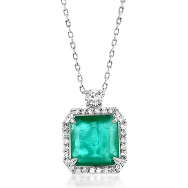 SOUZANA BY SUZY LEVIAN 14k Gold 2.97cttw Princess-cut Emerald & 0.29cttw Diamonds Pendant Necklace - Green