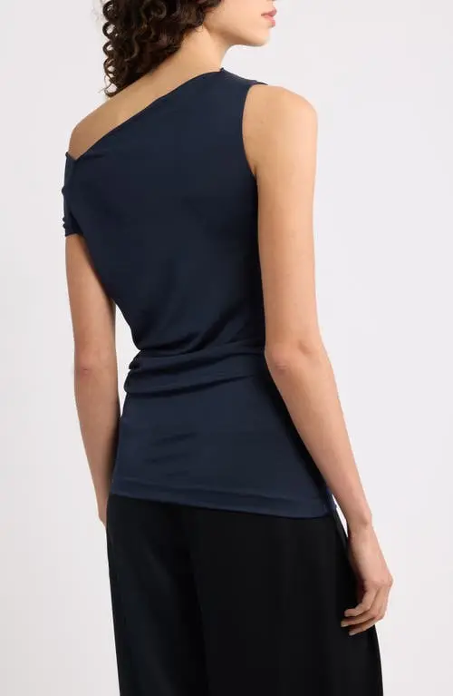 BOSS Asymmetrical Ruched Off-the-shoulder Jersey Top - Sky Captain