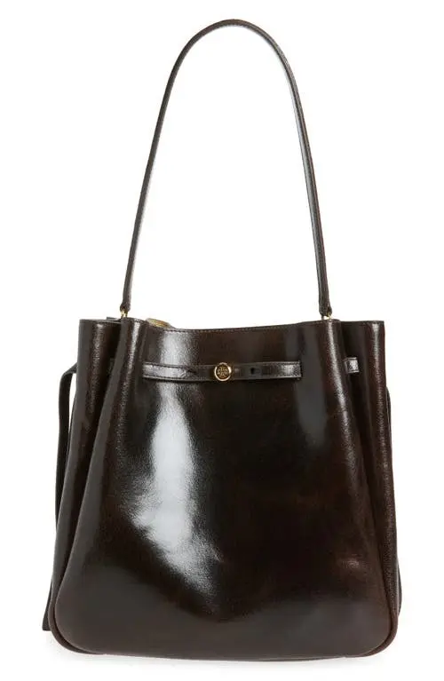 Tory Burch Romy Distressed Leather Bucket Bag - Dark Brown