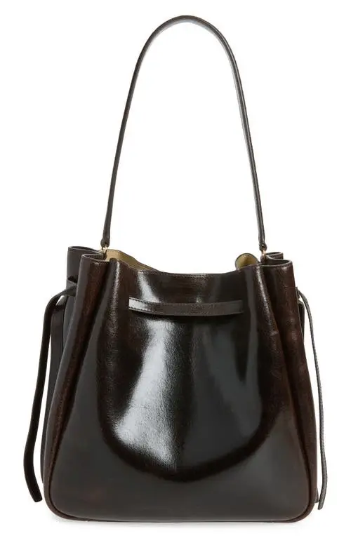 Tory Burch Romy Distressed Leather Bucket Bag - Dark Brown