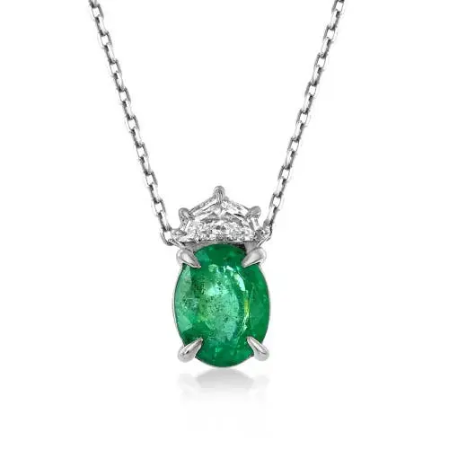 SOUZANA BY SUZY LEVIAN 14k Gold 1.53cttw Oval-cut Emerald & 0.24cttw Chevron-cut Diamond Pendant Necklace - Green