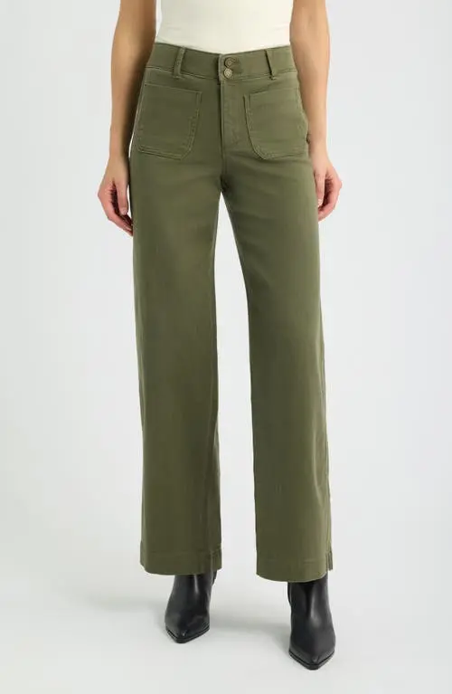 Wit & Wisdom Emma Patch Pocket High Waist Wide Leg Pants - Forest Moss