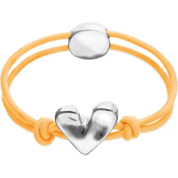 UNODE50 Sterling Silver Plated Elastic Cord Bracelet With Heart Charm - Orange