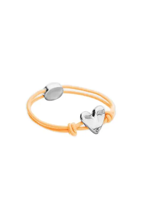 UNODE50 Sterling Silver Plated Elastic Cord Bracelet With Heart Charm - Orange