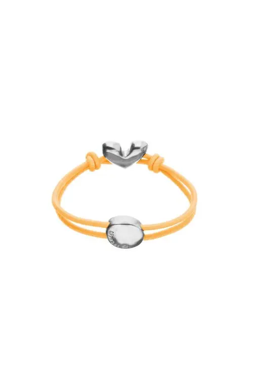 UNODE50 Sterling Silver Plated Elastic Cord Bracelet With Heart Charm - Orange