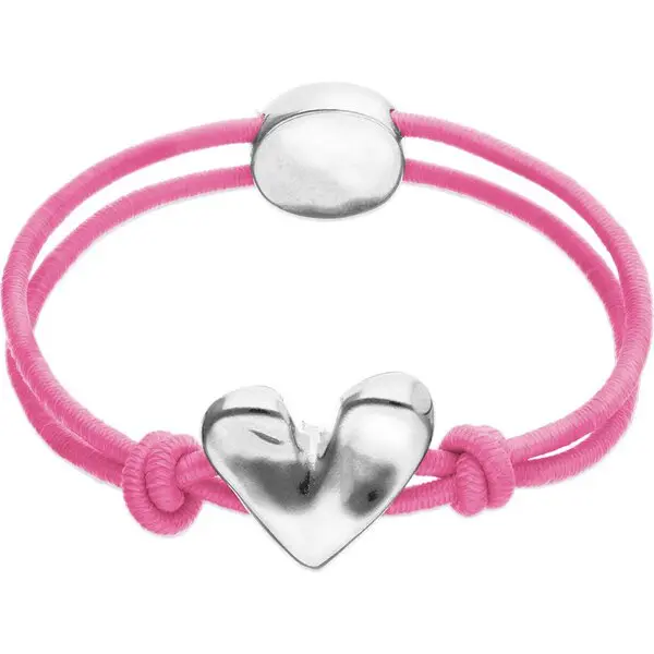 UNODE50 Sterling Silver Plated Elastic Cord Bracelet With Heart Charm - Pink